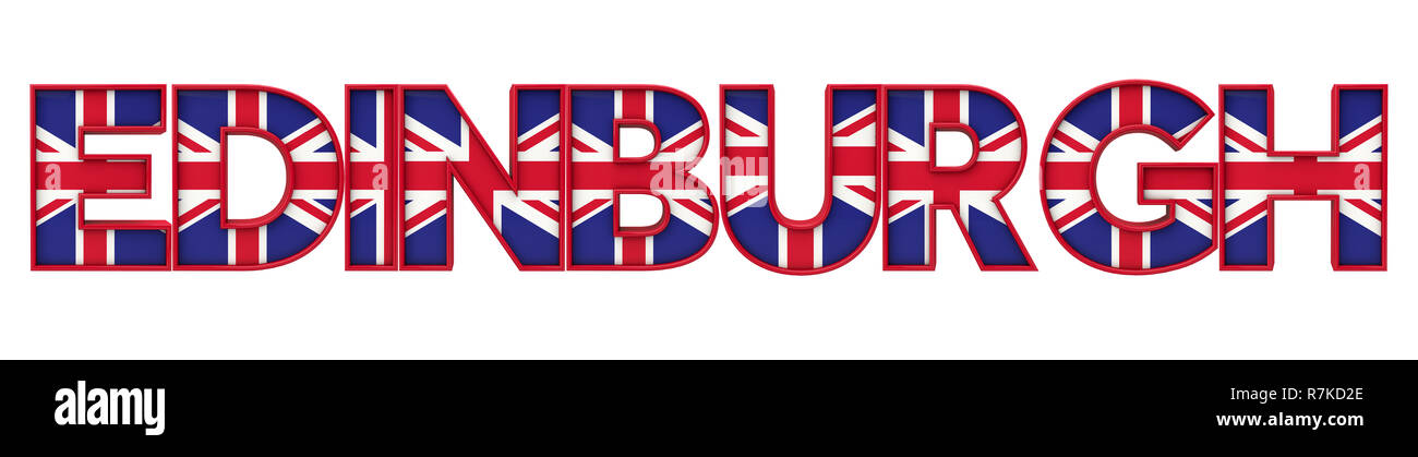 Edinburgh city word made from union jack flag lettering. 3D Rendering ...