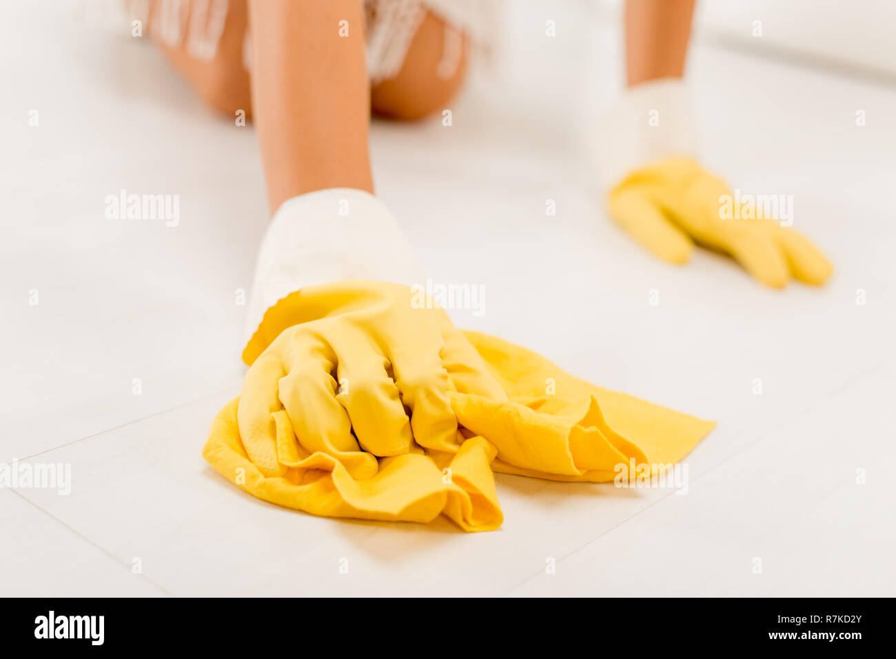 Woman scrubbing floor hi-res stock photography and images - Alamy