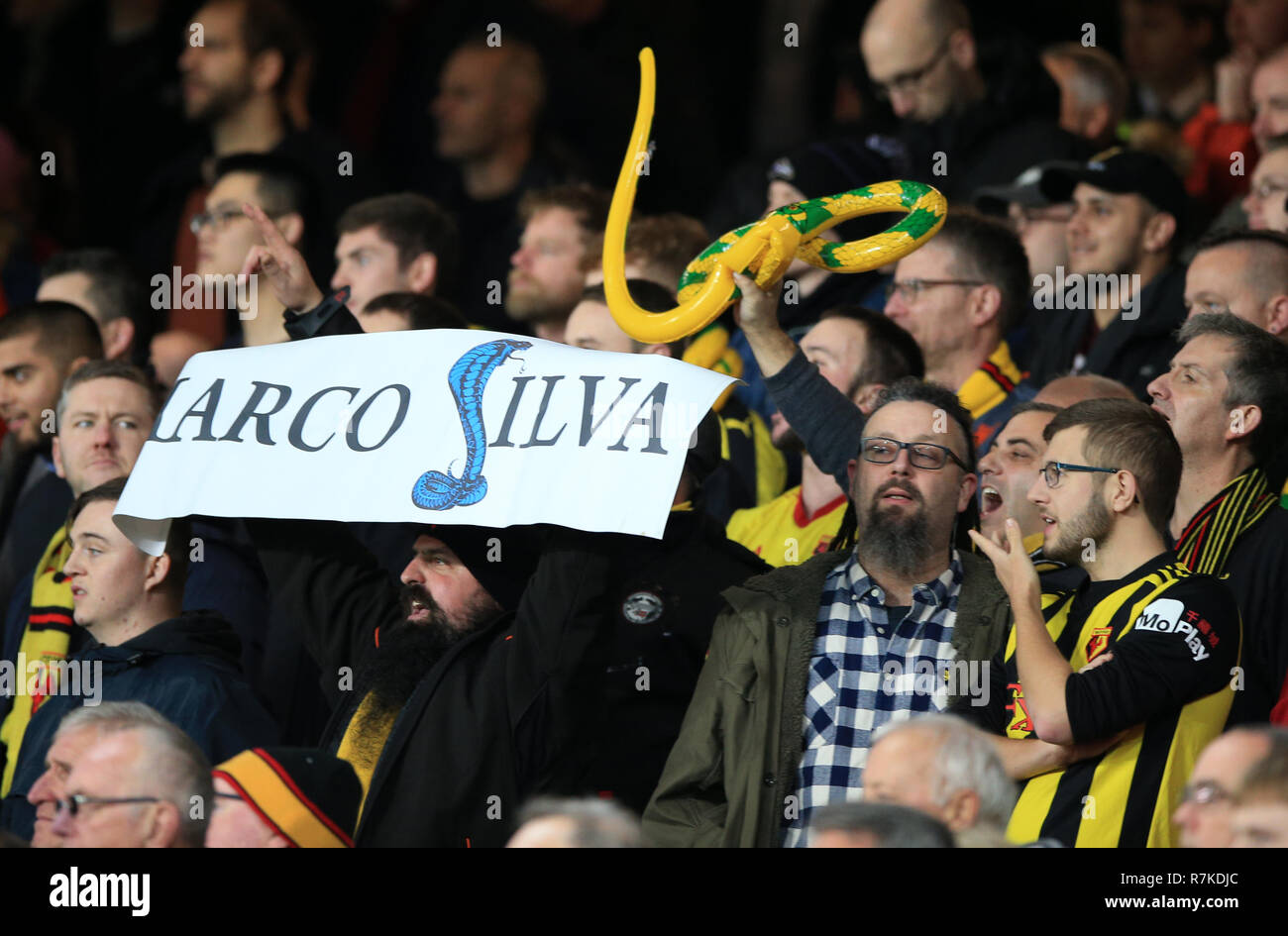 Watford fans hold up an inflatable snake during the Premier League ...