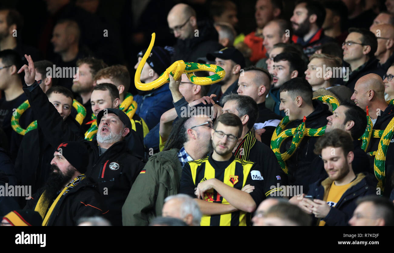Watford fans hold up an inflatable snake during the Premier League ...