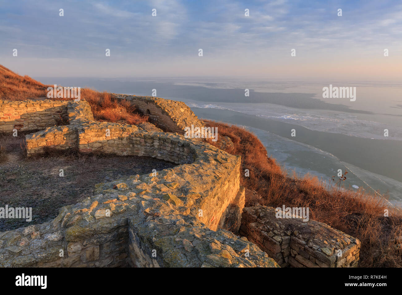 Roman ruins of Argamum (Organe) citadel. Dobrogea, Romania Stock Photo ...