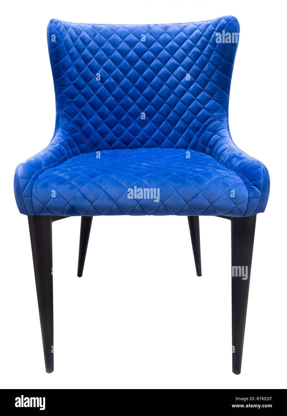 Blue velours modern chair with back standing straight Stock Photo - Alamy