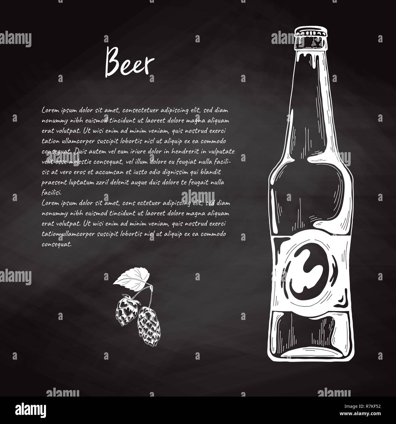 Beer bottle in sketch style. Vector illustration for bar menu Stock ...