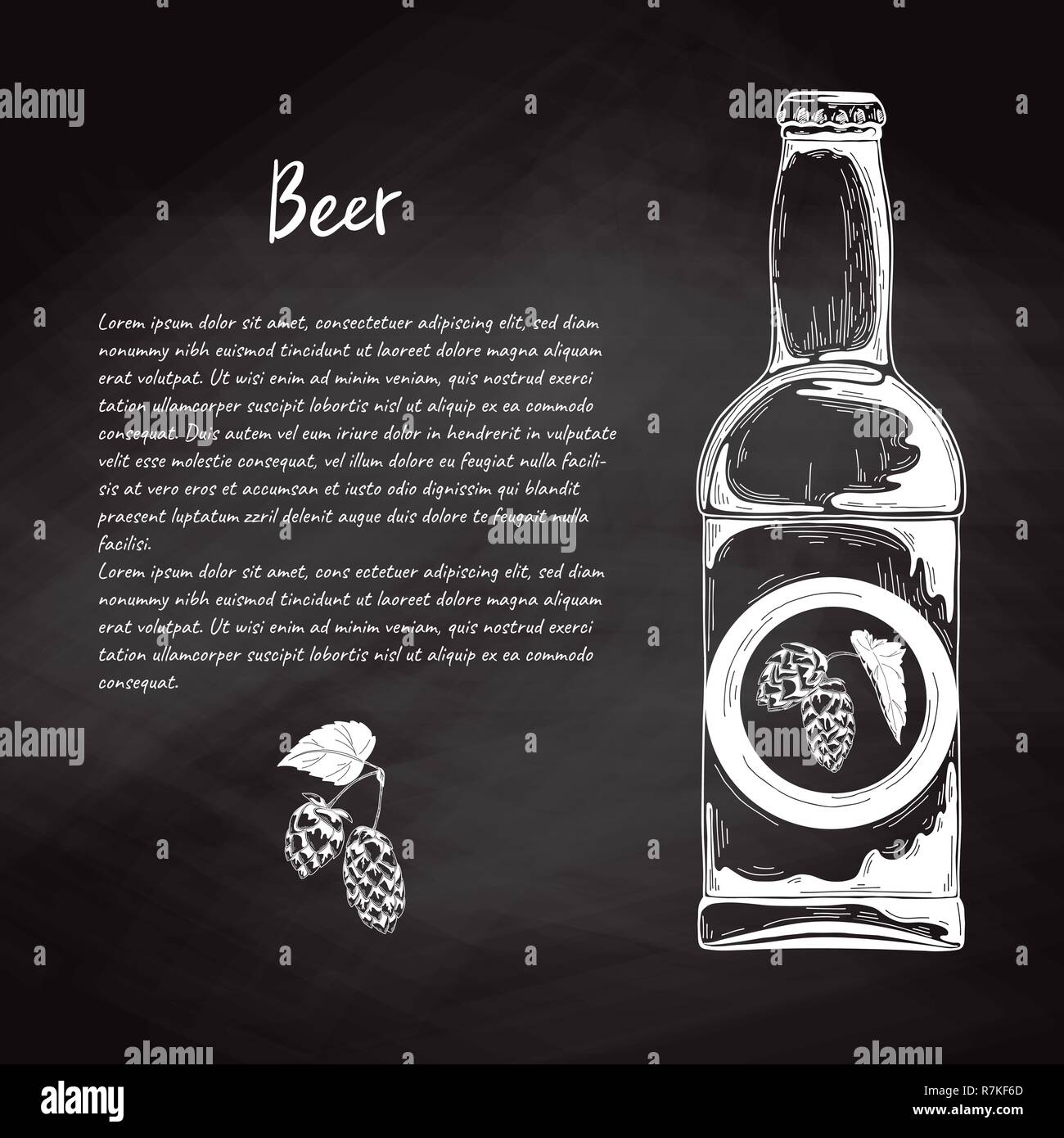 Beer bottle in sketch style. Vector illustration for bar menu Stock ...