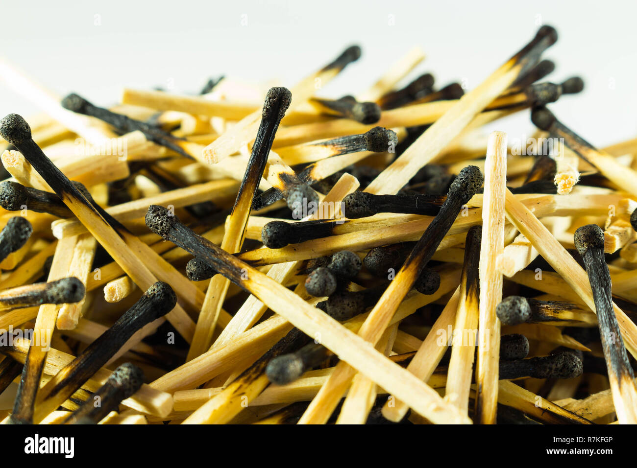 Burnt matches, big slide, close Charred heads Stock Photo - Alamy