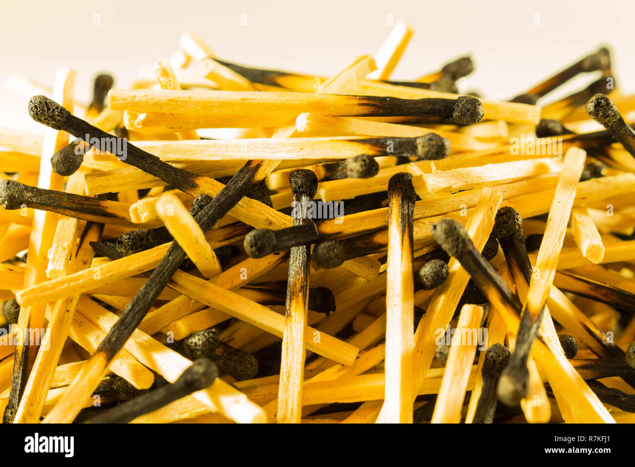 Burnt matches, big slide, close Charred heads Stock Photo - Alamy