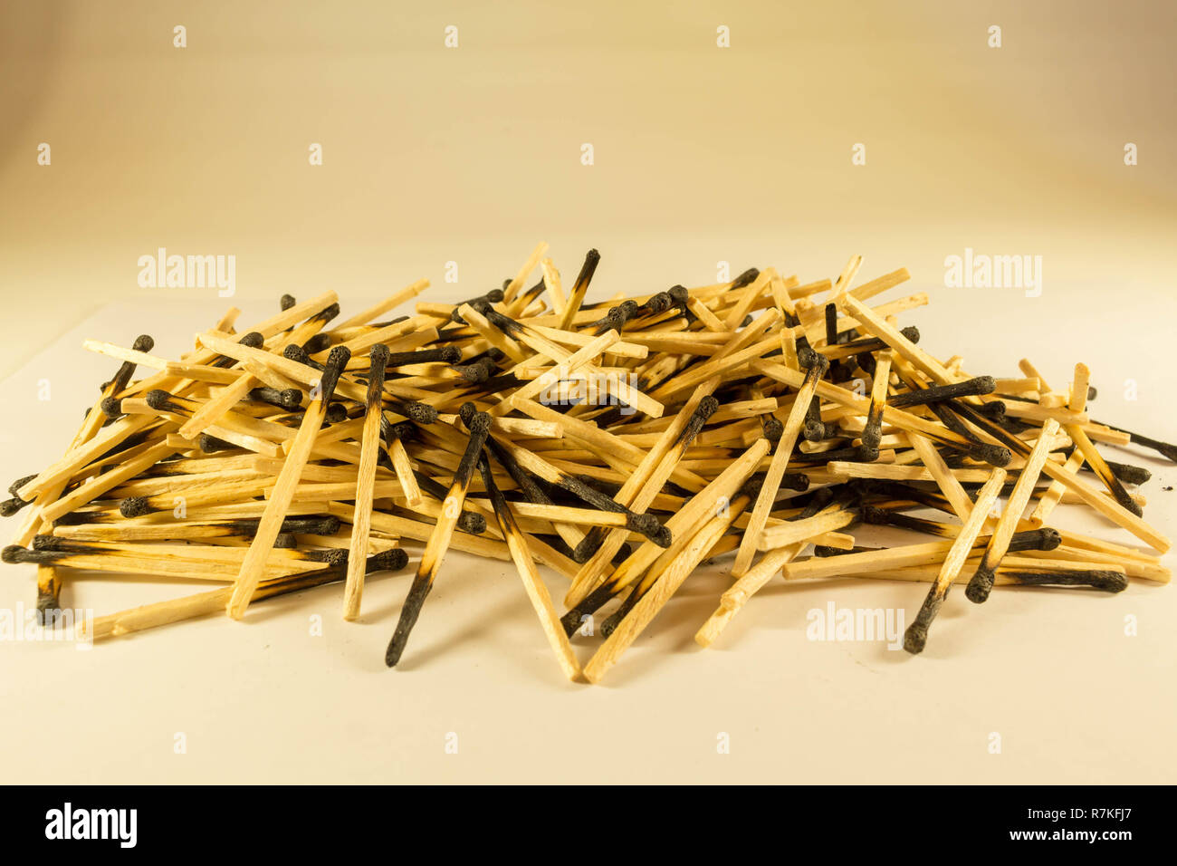 Burnt matches, big slide, close Charred heads Stock Photo - Alamy