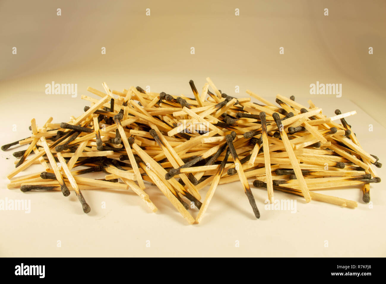 Burnt matches, big slide, close Charred heads Stock Photo - Alamy