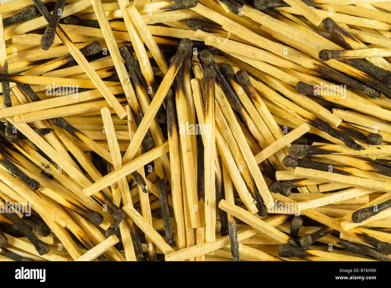 Burnt matches, big slide, close Charred heads Stock Photo - Alamy