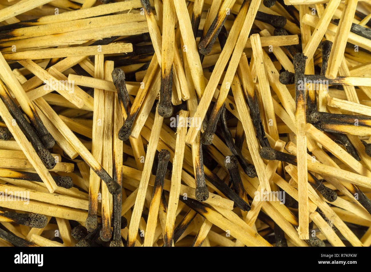 Burnt matches, big slide, close Charred heads Stock Photo - Alamy