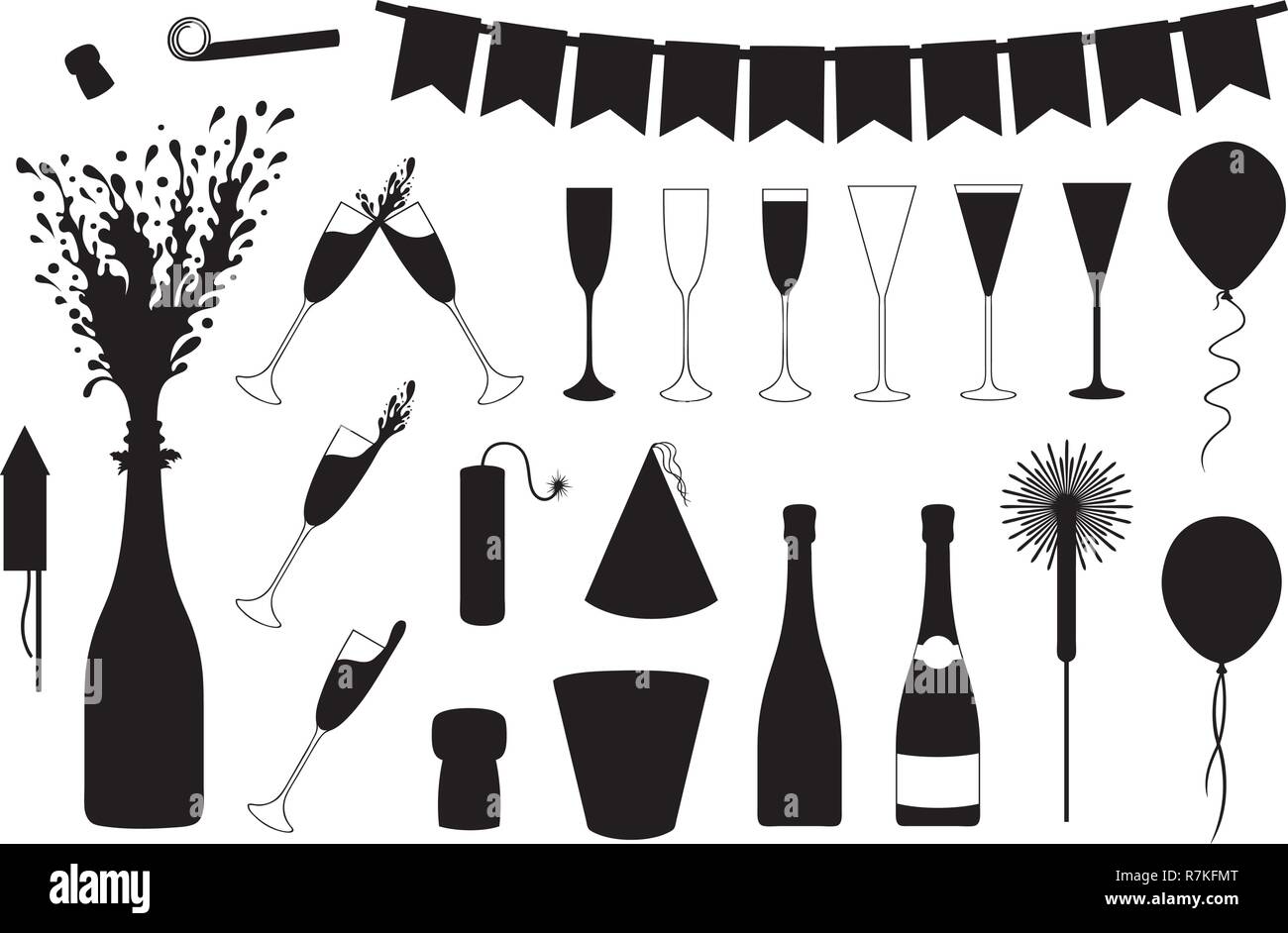Set Of Different New Year s Eve Objects Isolated On White Stock Vector set-of-different-new-year-s-eve-objects-isolated-on-white-stock-vector