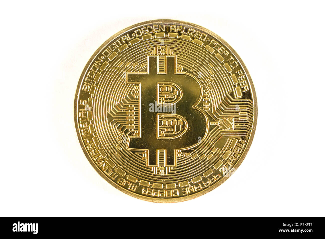 Close up golden bitcoin coin Cut Out Stock Images & Pictures - Alamy