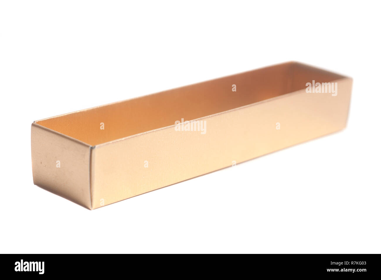 Golden gift box isolated on white background Stock Photo - Alamy