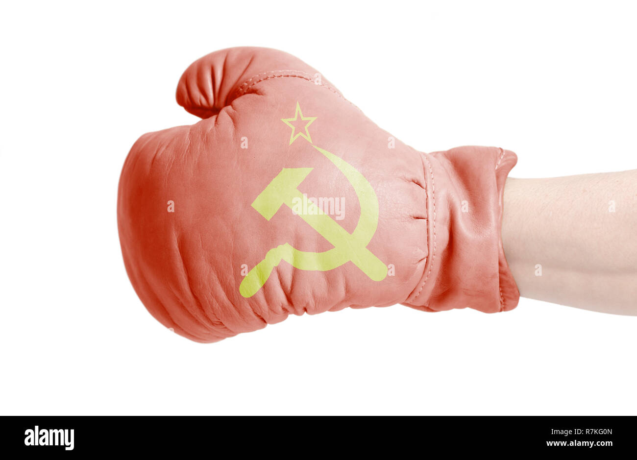 Male hand in Boxing glove with USSR flag isolated on white background ...