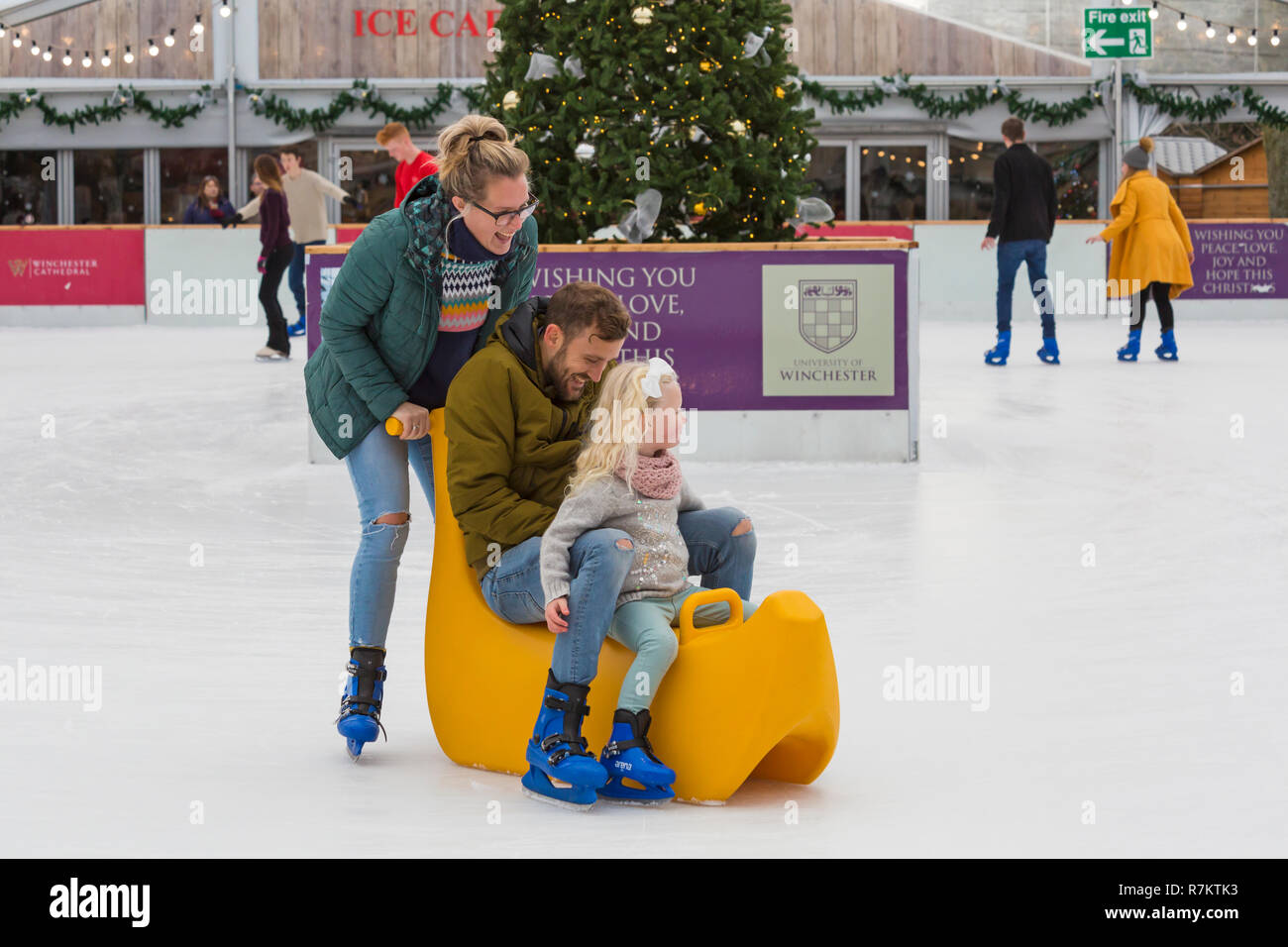 Winchester, Hampshire, UK. 10th December 2018. Family have fun on the ...