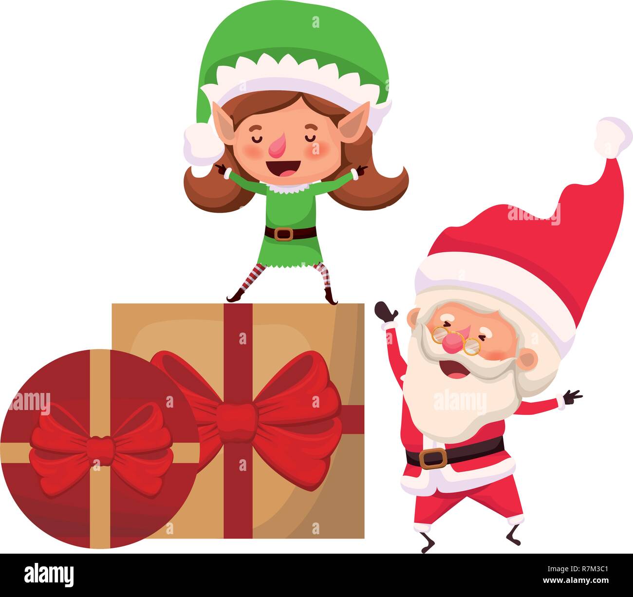 santa claus and elf woman with gifts boxs Stock Vector Image & Art - Alamy