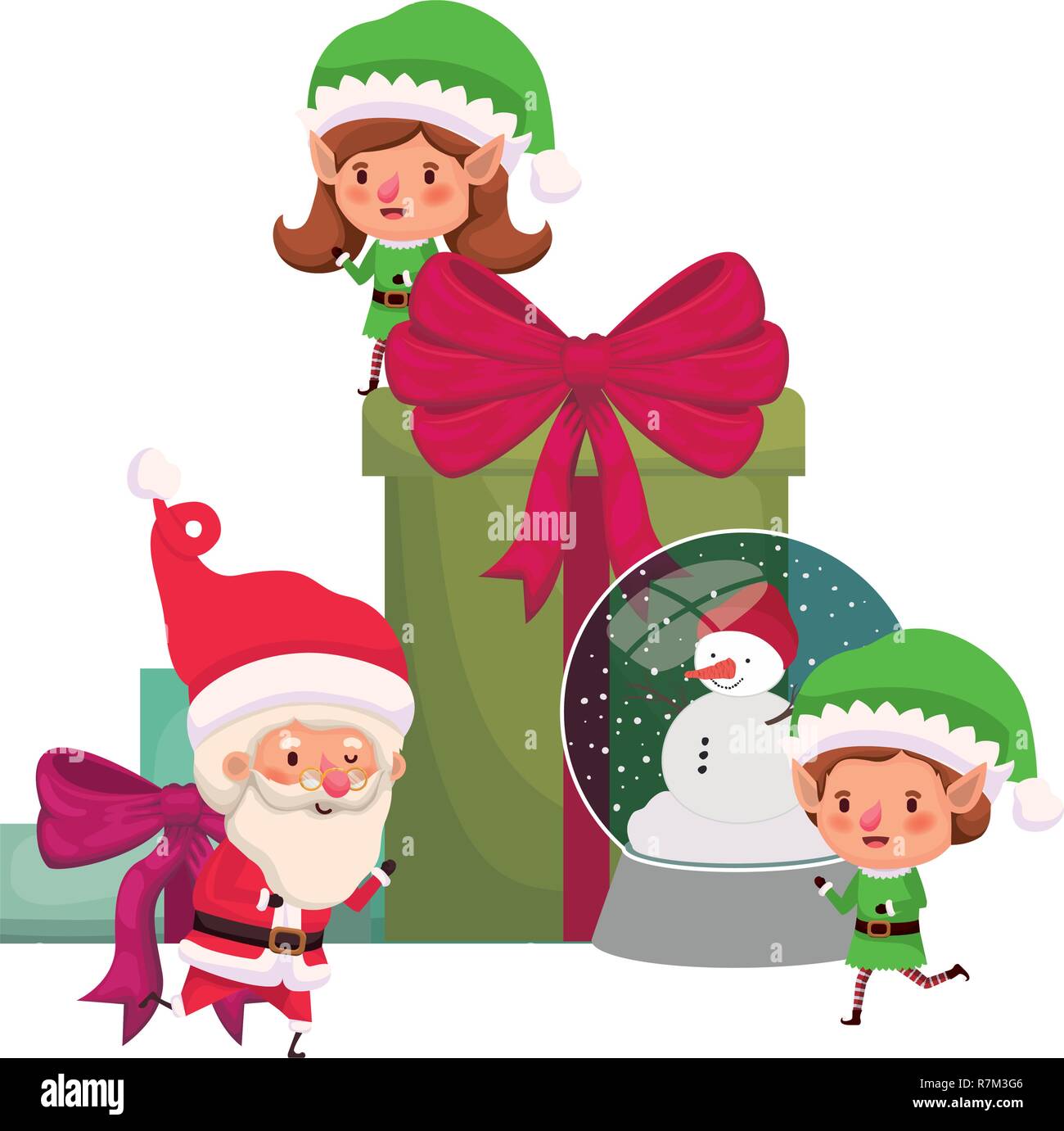 couple of elves and santa claus with gifts boxs Stock Vector Image ...