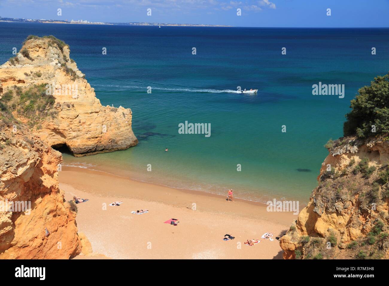 Portugal Atlantic coast landscape in Algarve region. Praia do Pinhao ...