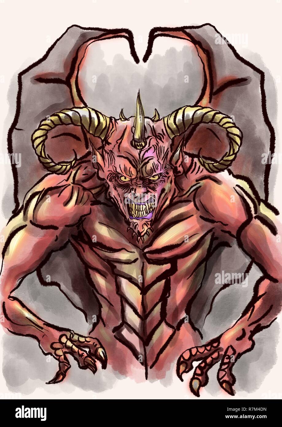 Evil satanic winged demon illustration Stock Photo - Alamy