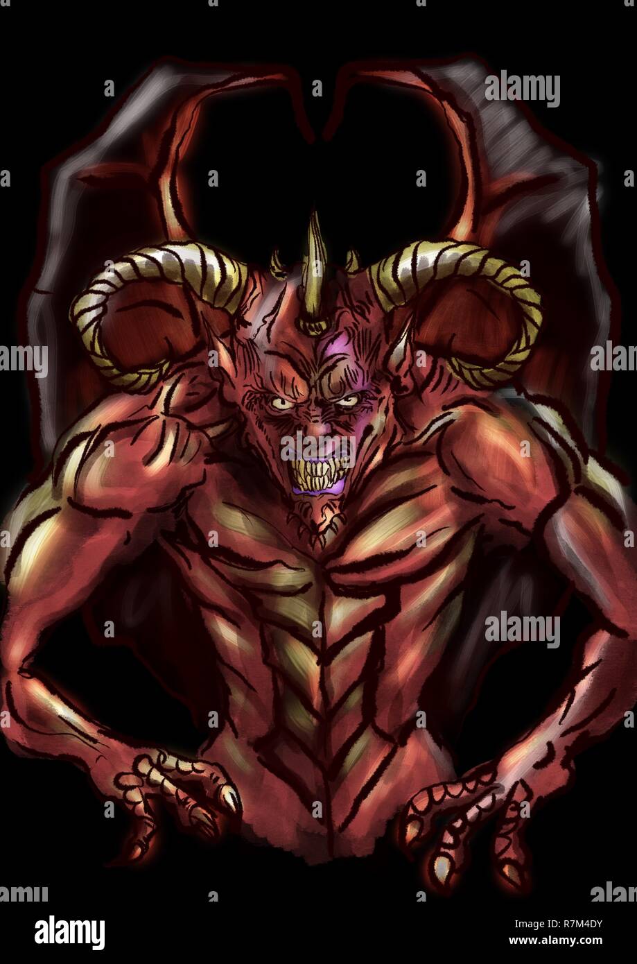 Evil satanic winged demon illustration Stock Photo - Alamy