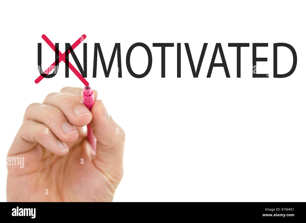 Changing word Unmotivated into motivated by crossing off the letters UN ...