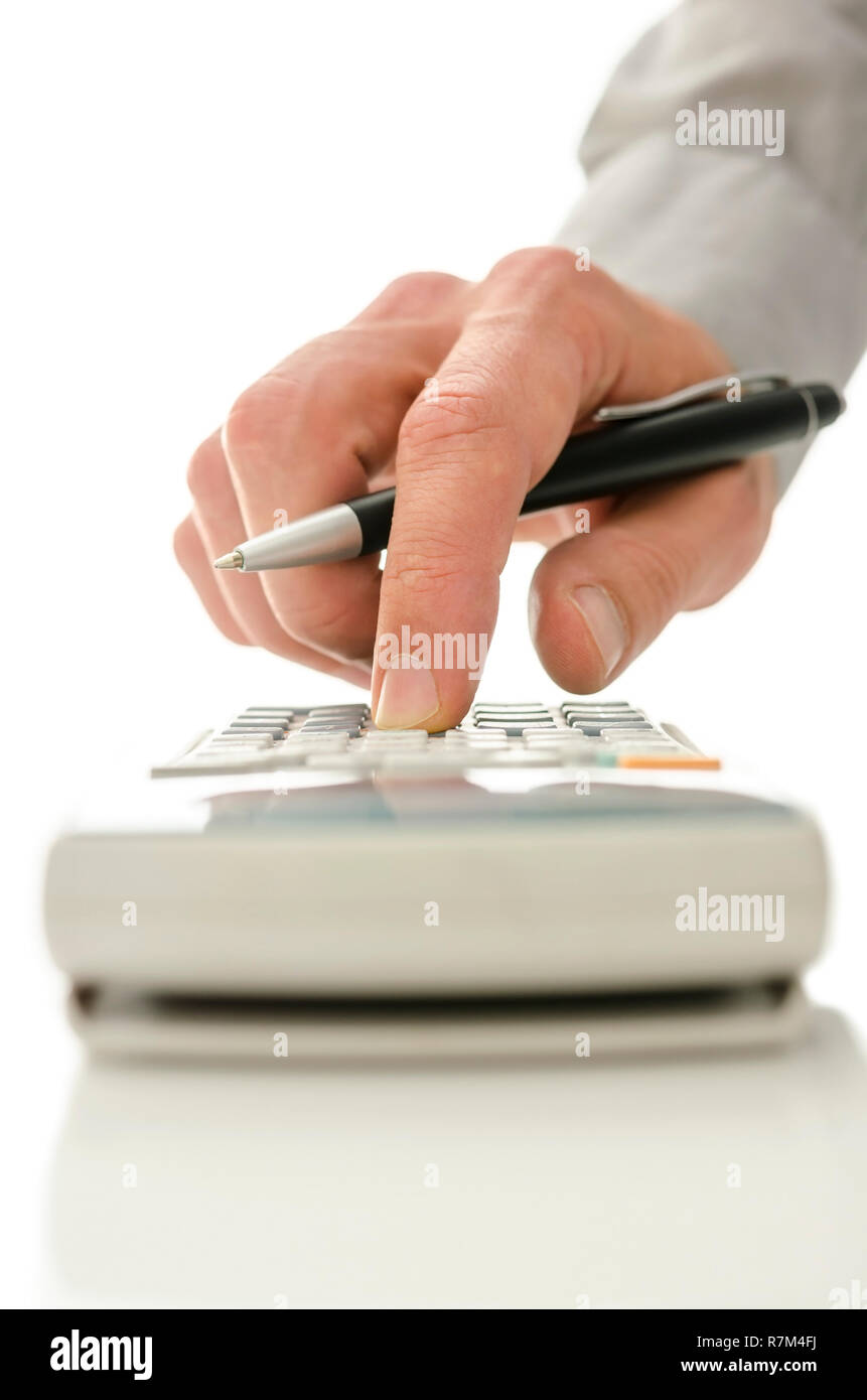 Hand using calculator hi-res stock photography and images - Alamy