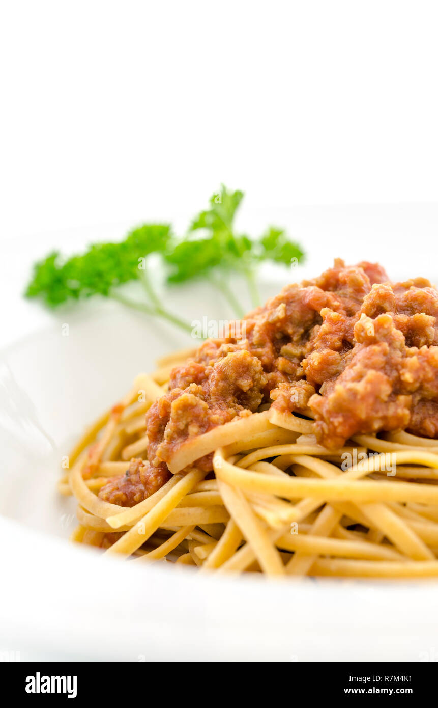 Detail of homemade spaghetti bolognese. Empty space ready for your text ...