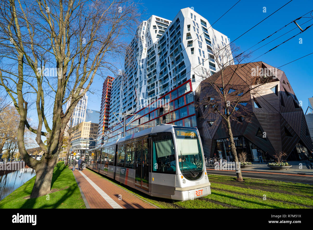 View of tram on Mauritsweg street in Rotterdam, Netherlands Stock Photo ...