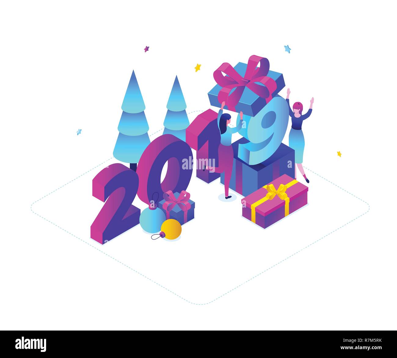 Happy New Year - modern colorful isometric vector illustration Stock ...