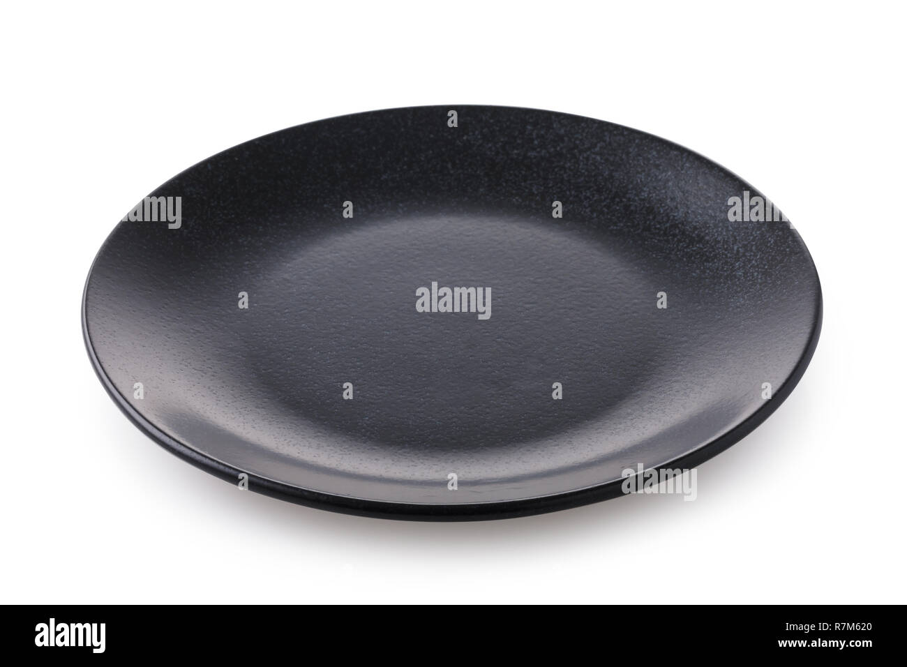 Black empty ceramic plate, side view of an isolated object Stock Photo ...