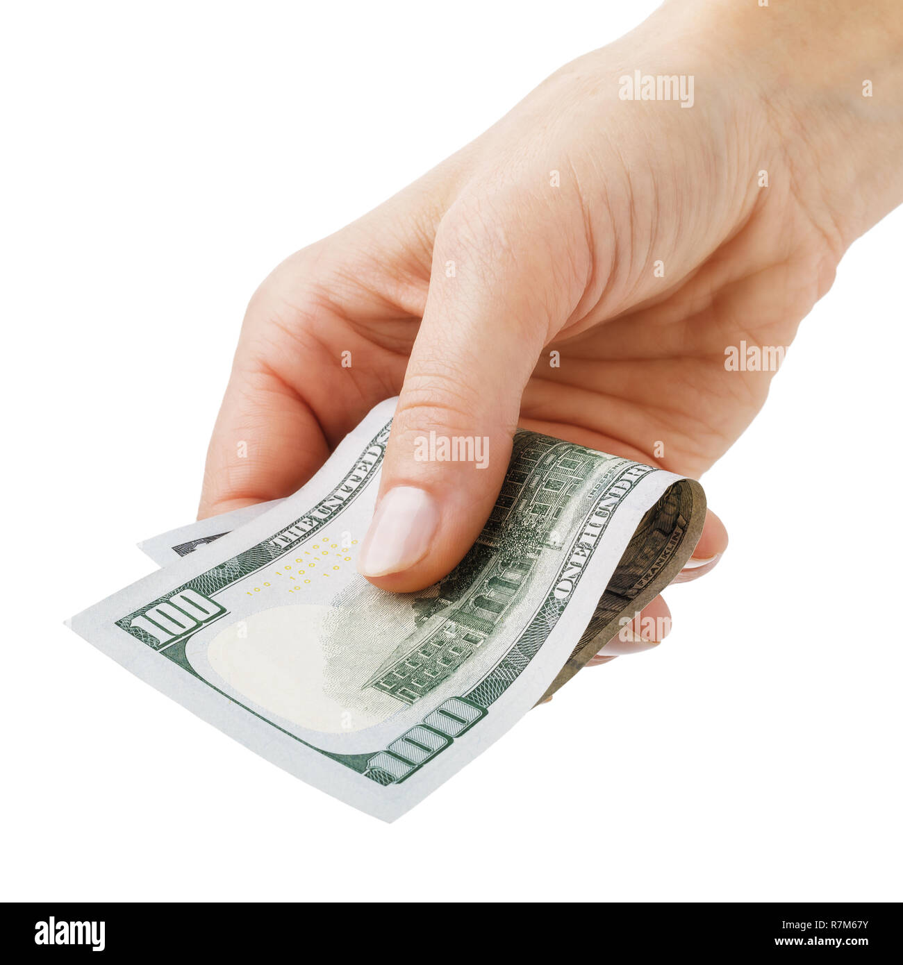Dollars in hand close up isolated on white background Stock Photo - Alamy