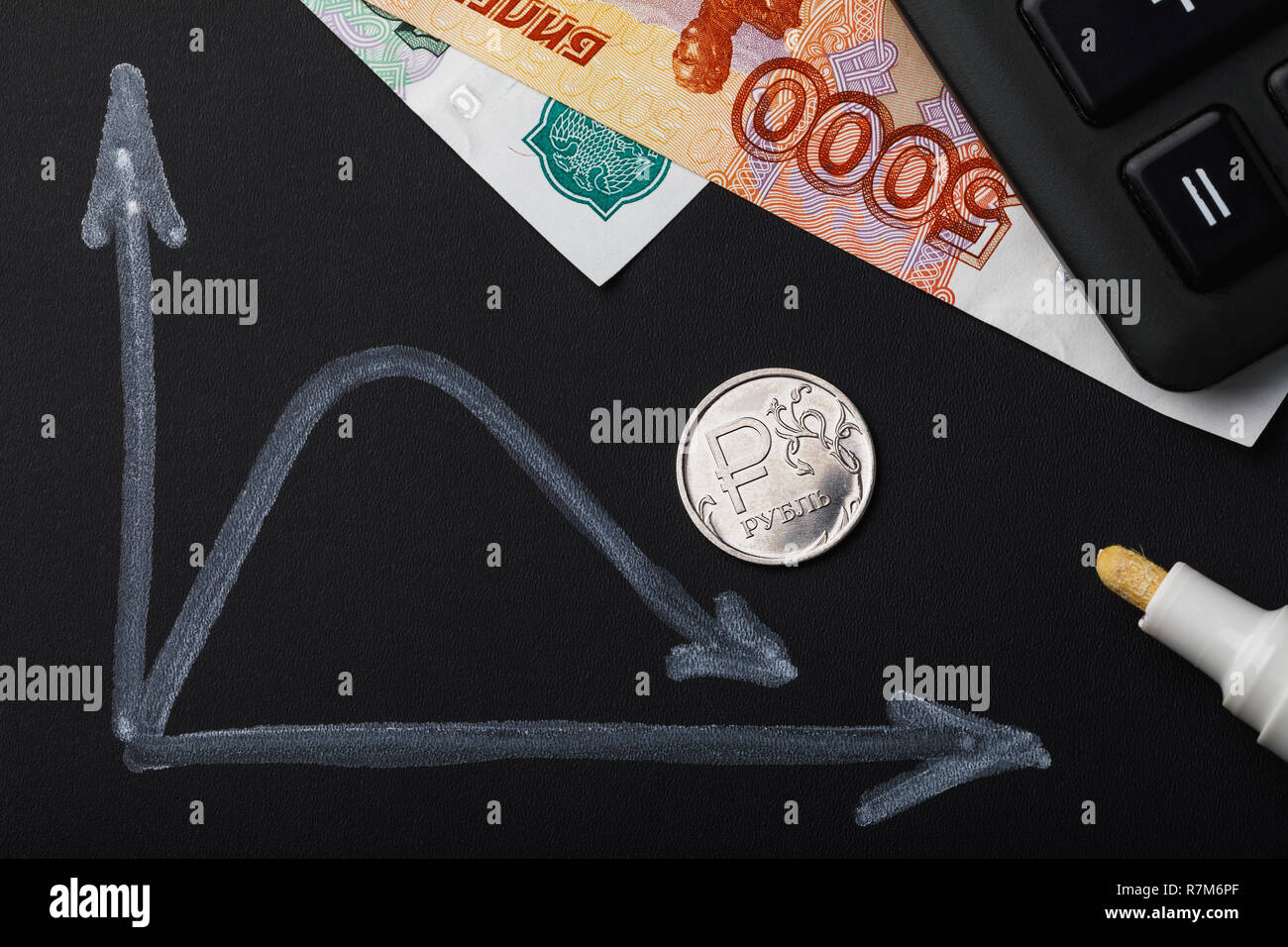 Fall of the Russian ruble in the foreign exchange market Stock Photo ...