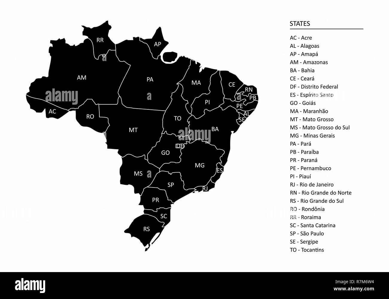 Map of Brazil with divisions of states Stock Vector Image & Art - Alamy
