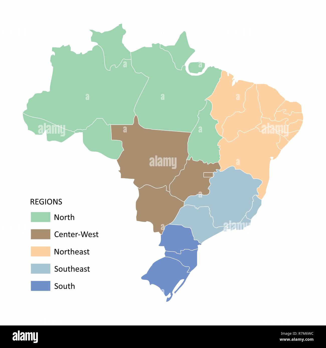 Map of Brazil with divisions of states and regions Stock Vector Image ...
