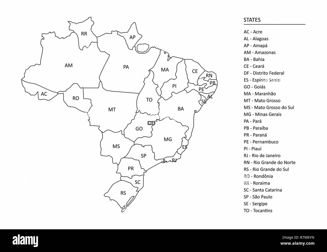 Map of Brazil with divisions of states Stock Vector Image & Art - Alamy