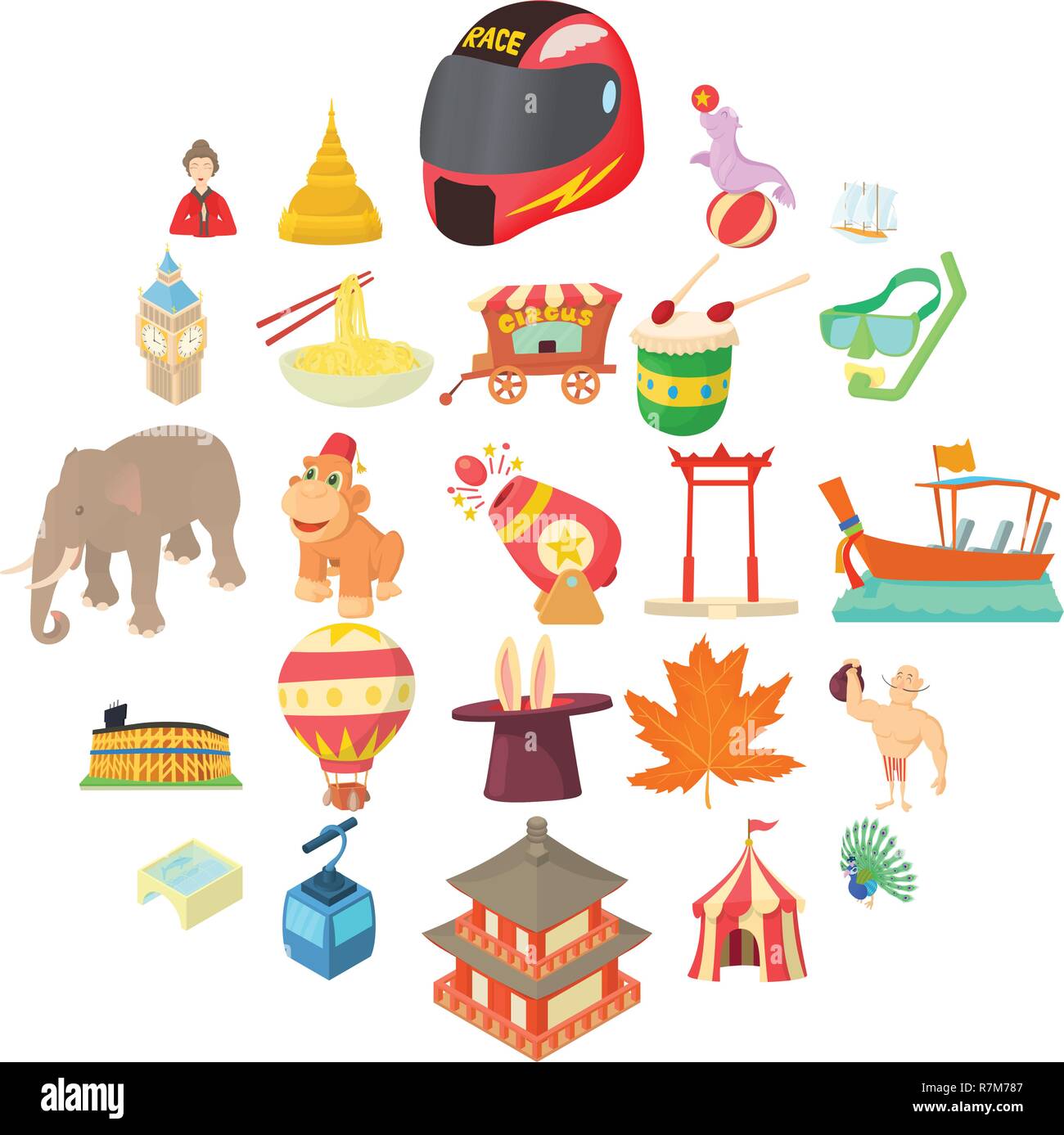 Cheerful attraction icons set, cartoon style Stock Vector Image & Art ...