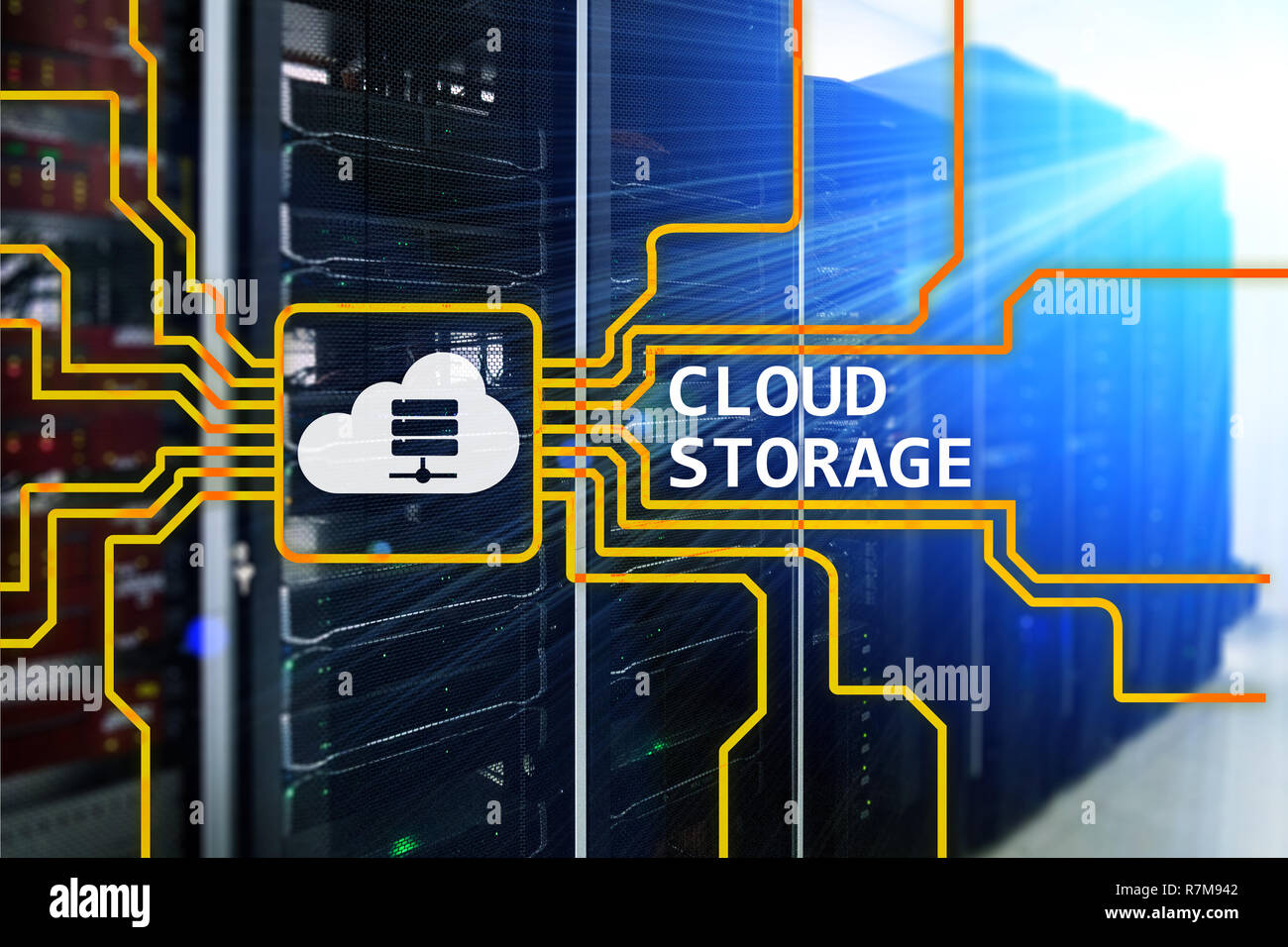 Cloud data storage concept on server room background Stock Photo - Alamy
