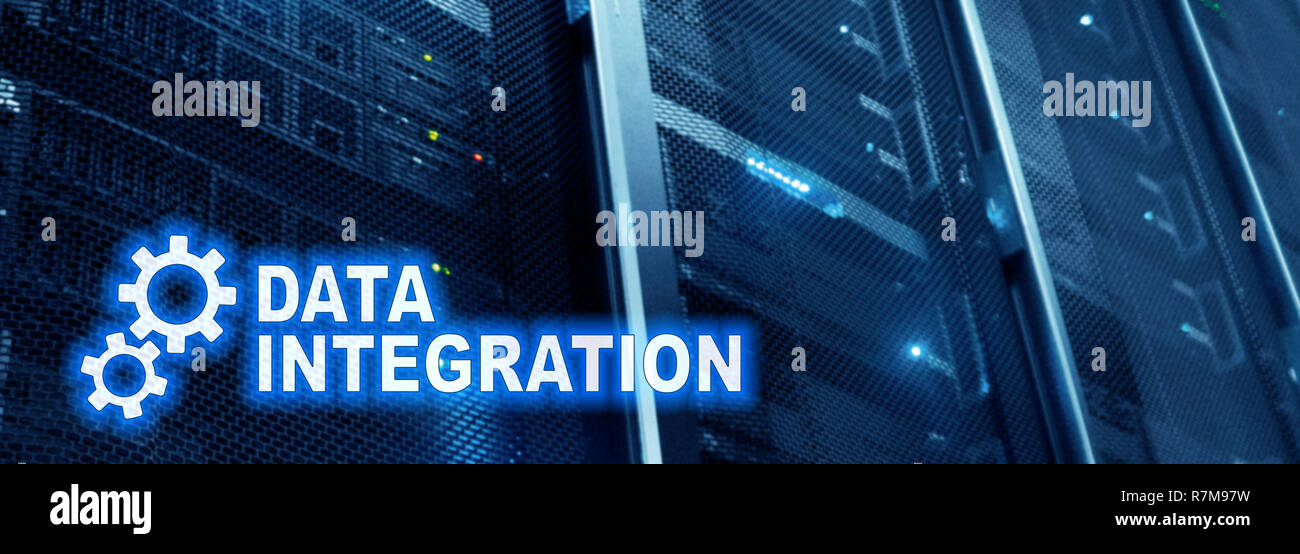 Data integration information technology concept on server room ...