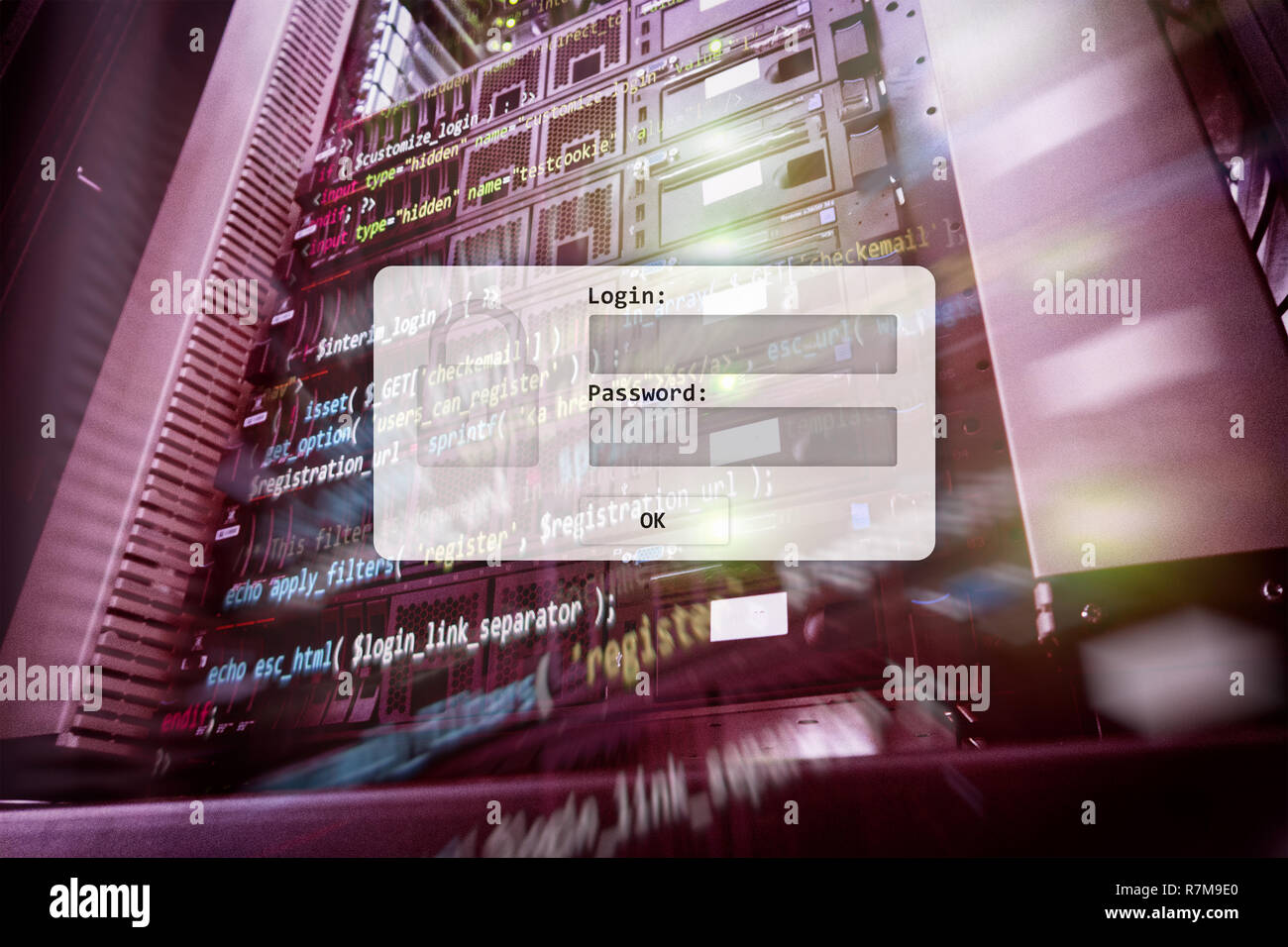Server room, login and password request, data access and security Stock ...
