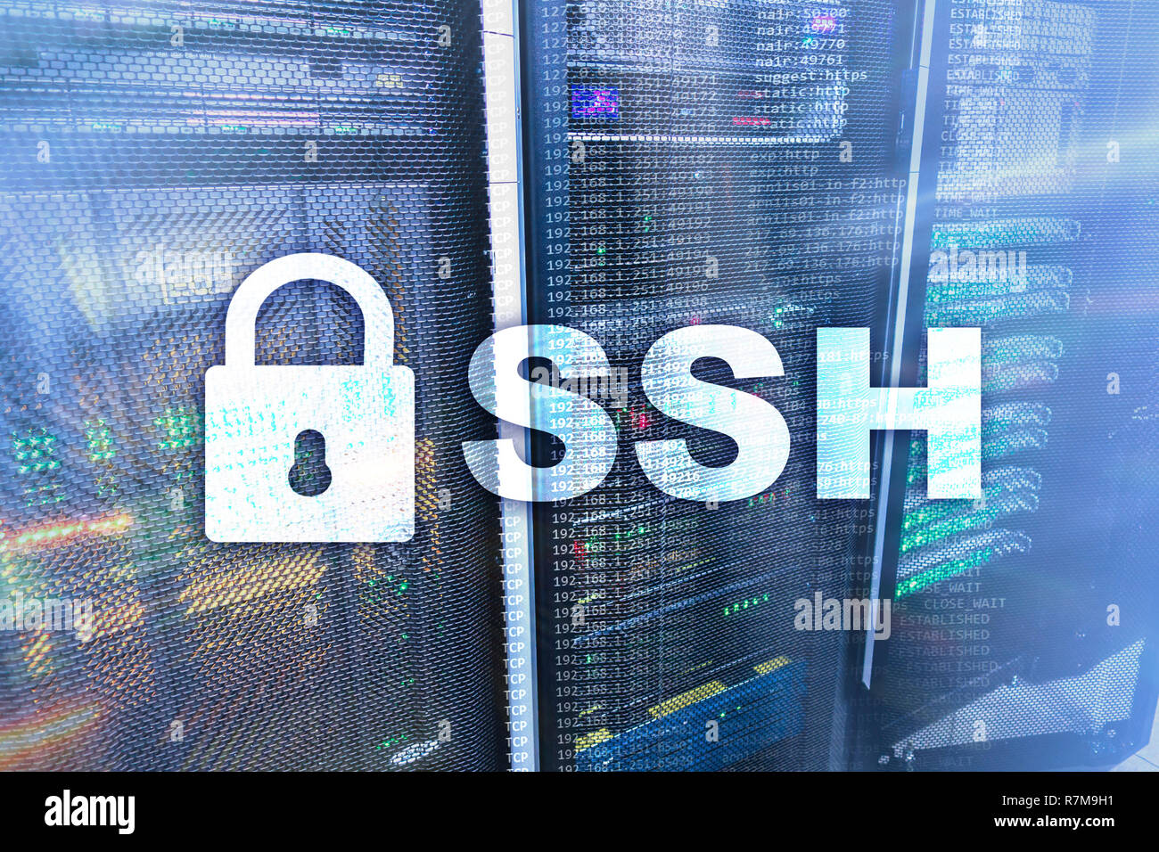 SSH, Secure Shell protocol and software. Data protection, internet and ...