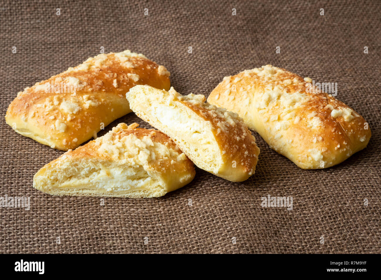 Fresh pastry with cottage cheese. Handmade buns. Rustic style food ...