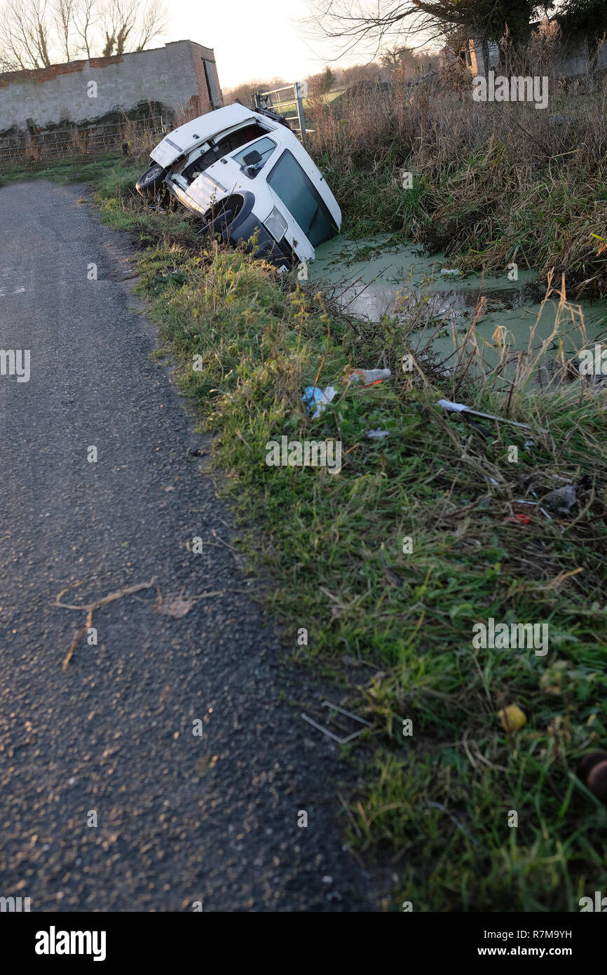 December 2018 - Old ford van crashed into a flooded drainage ditch near ...