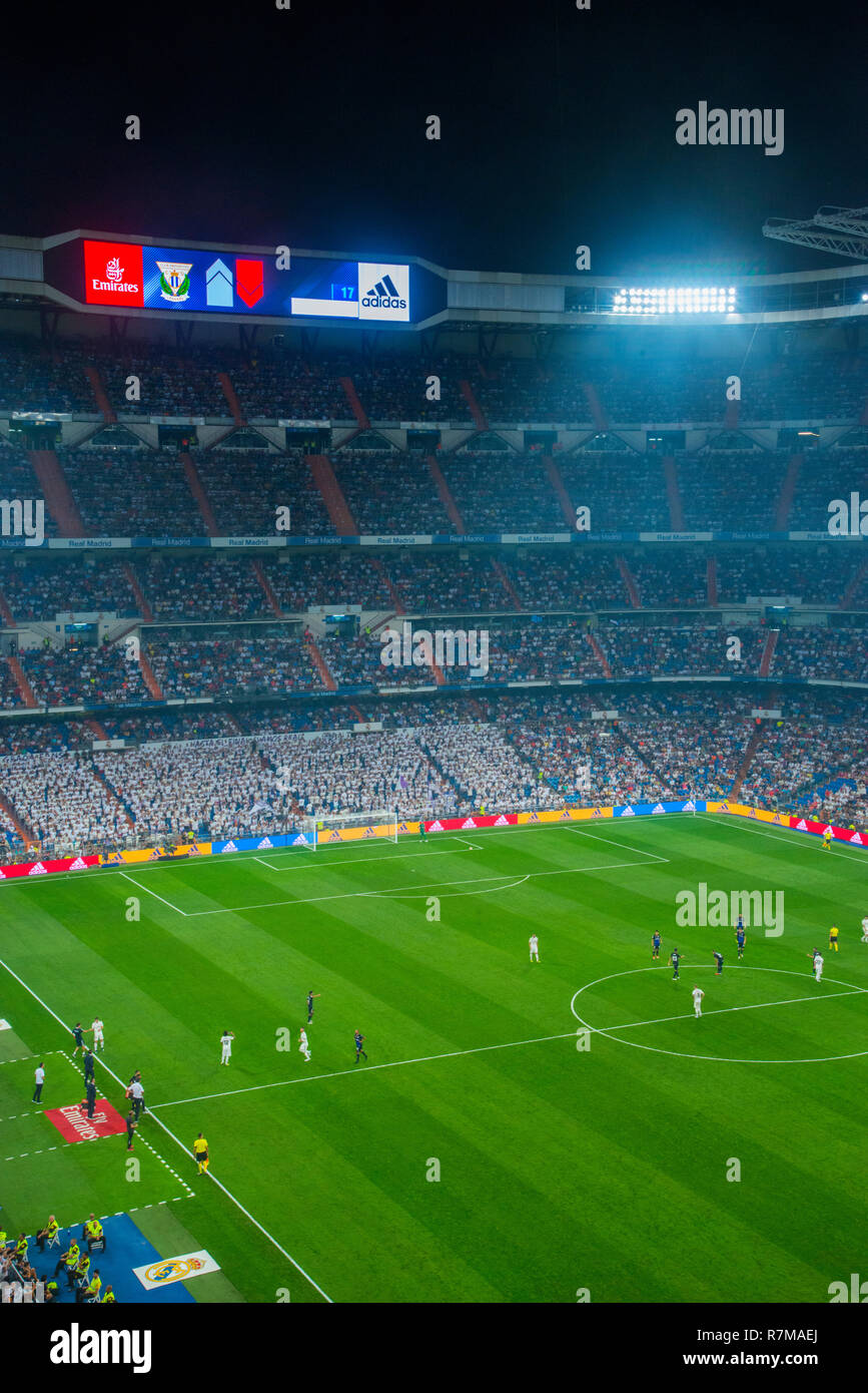 Football match. Santiago Bernabeu stadium, Madrid, Spain Stock Photo ...