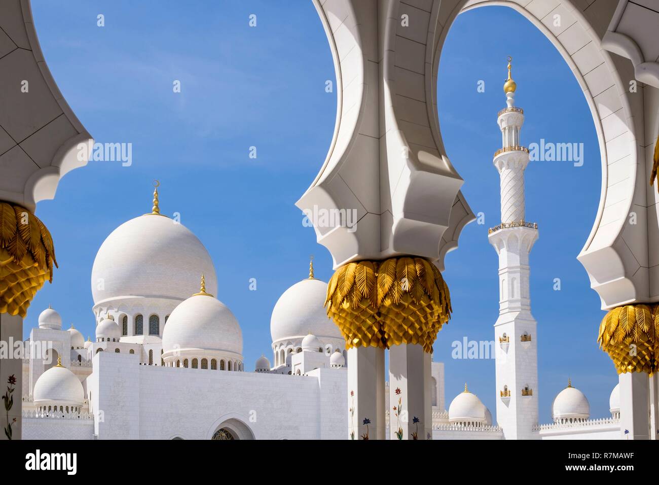 United Arab Emirates, Abu Dhabi, Sheikh Zayed Great Mosque, from the ...