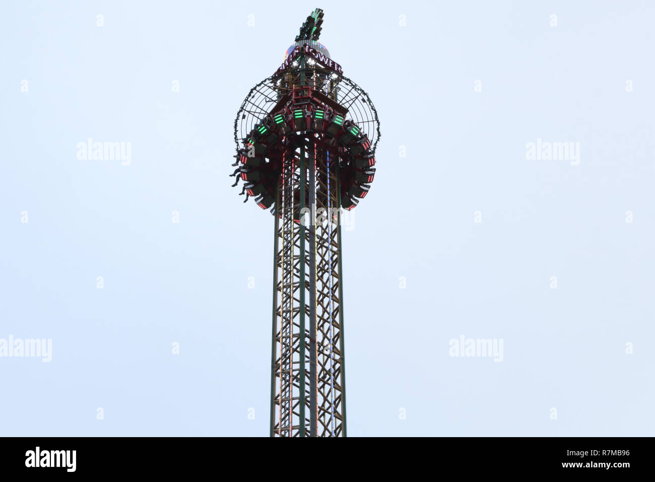 A steel made drop tower atrraction in the Gorsedd Gardens amusement ...