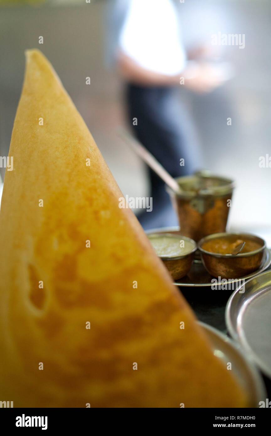 India, Kerala state, Kochi, Kumarakom, galette dossa in a restaurant ...