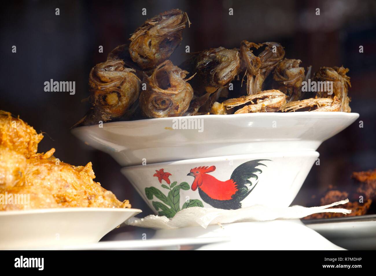 Indonesia, Java, Central Java, showcase of prepared dishes in a ...