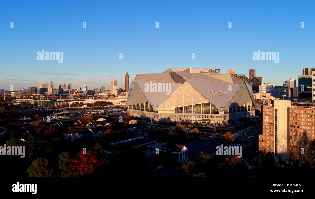 Aerial view Mercedes-Benz Stadium, site football Super Bowl LIII 2019 ...