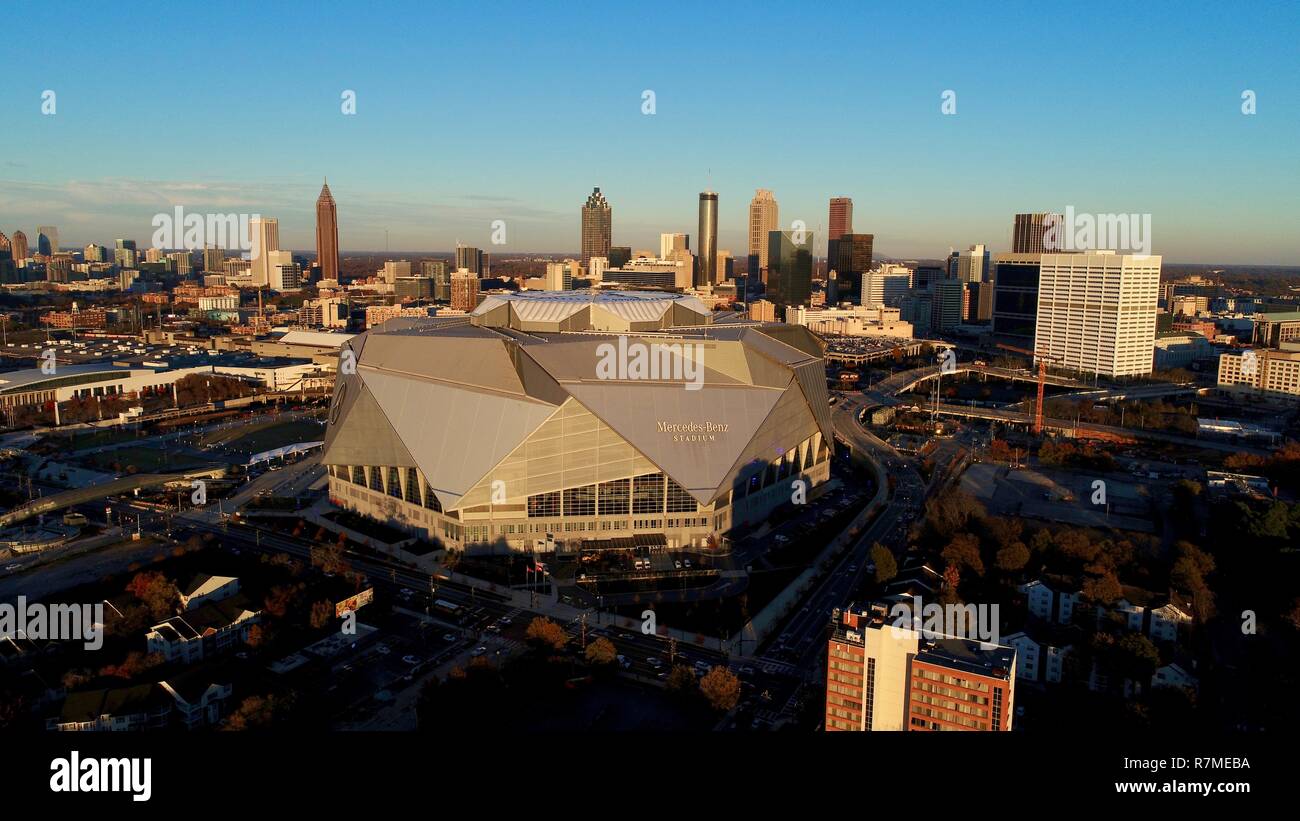 Aerial view Mercedes-Benz Stadium, site football Super Bowl LIII 2019 ...