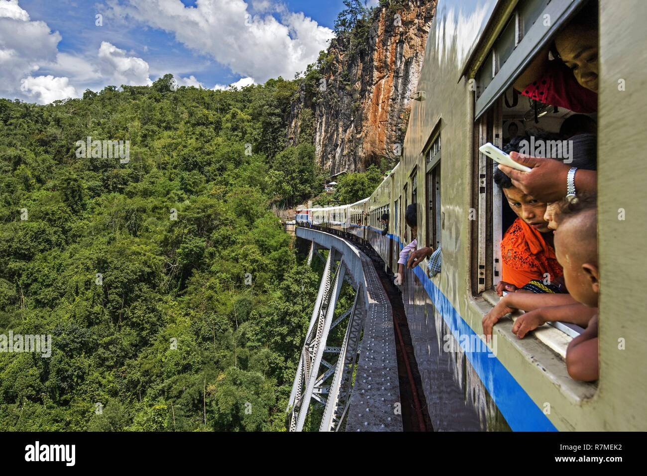 Myanmar, Mandalay Division, the train between Mandalay and Lashio Stock ...